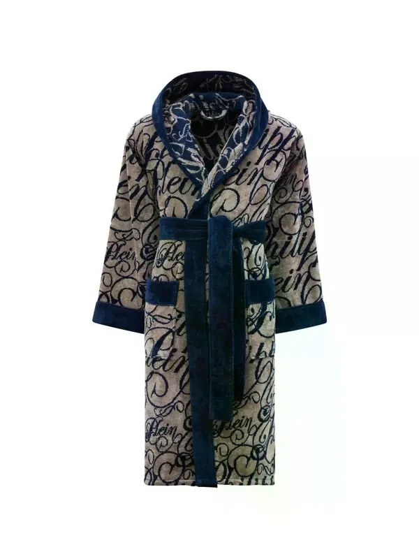Philipp Plein Printed Hooded Bathrobe - Blue