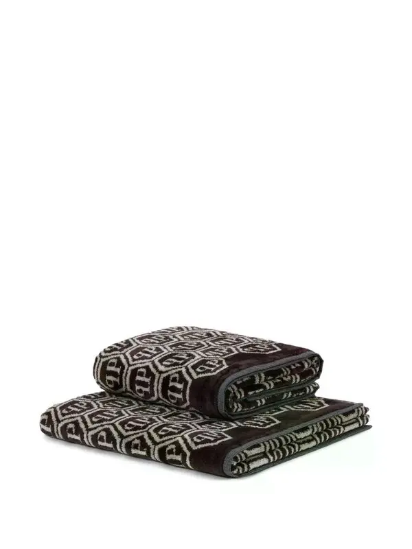 Philipp Plein Geometric Print Guest Towel Set - Brown