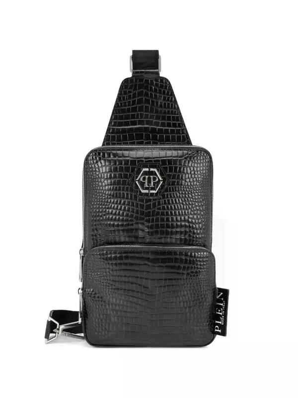 Philipp Plein Crocodile-print Cross Body Bag With Logo - Black