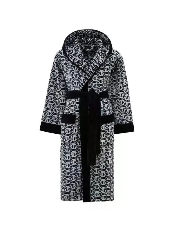 Philipp Plein Hooded Print Bath Robe - White