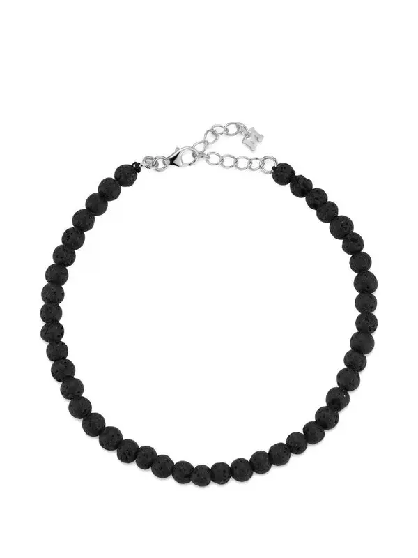 Mateo Lava Rock Beaded Bracelet - Silver