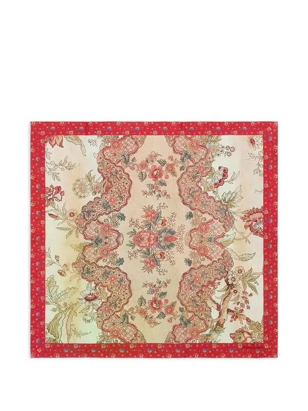 PIERRE-LOUIS MASCIA Aloeuw Floral-pattern Red-border Silk Scarf - Neutrals