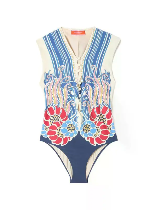 La DoubleJ Floral-print Swimsuit - Neutrals