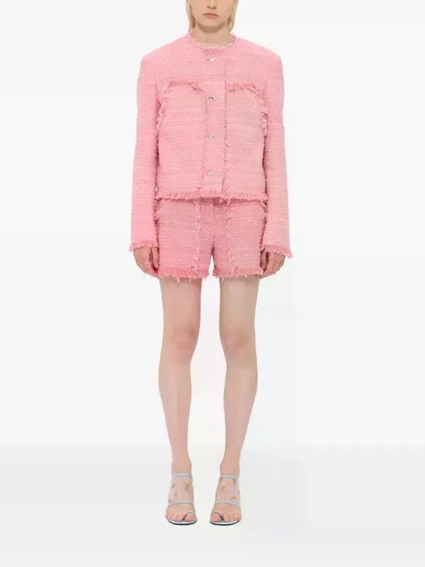 MSGM Fringed-hem Tweed Shorts