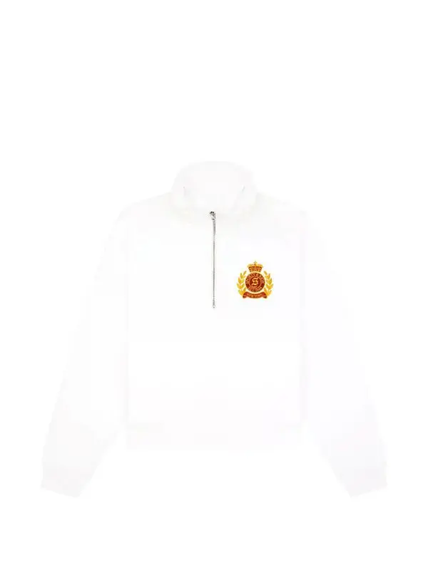SPORTY & RICH Embroidered Half Zip Sweater - White