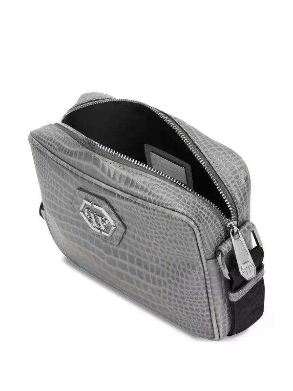 Philipp Plein Small Logo-plaque Top-zip Messenger Bag - Grey