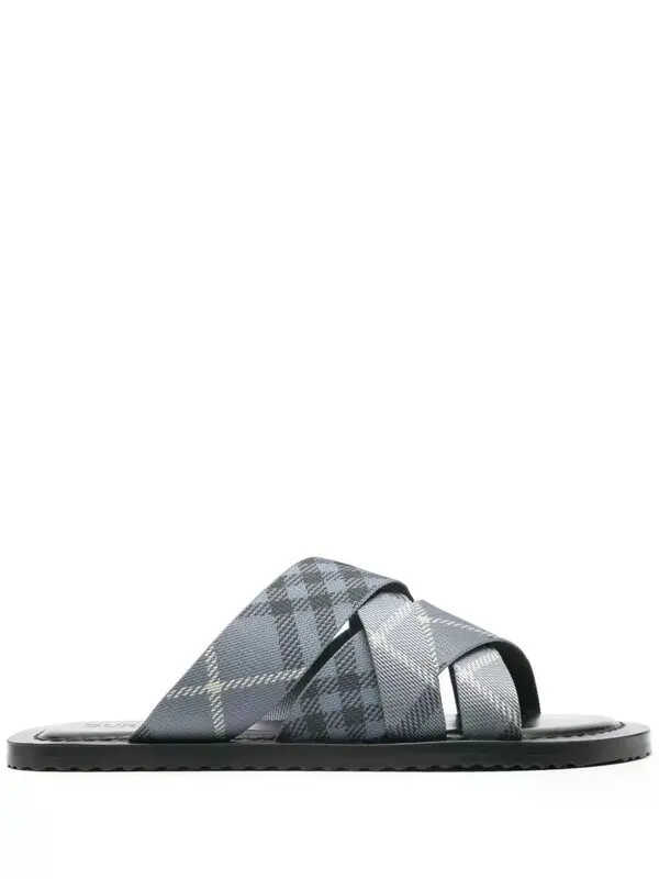 Burberry Check Pattern Slides - Grey