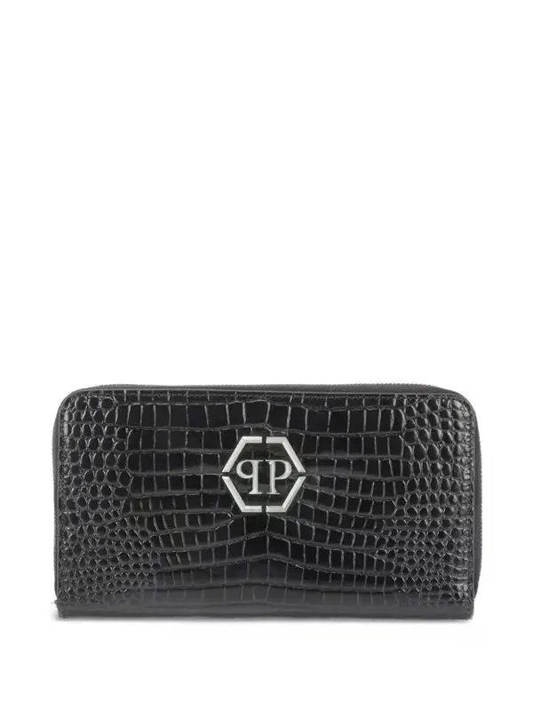 Philipp Plein Croc-embossed Zip-around Wallet - Black
