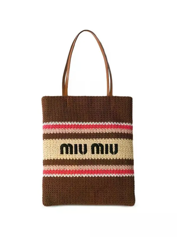 Miu Miu Raffia-effect Woven Tote Bag - Brown