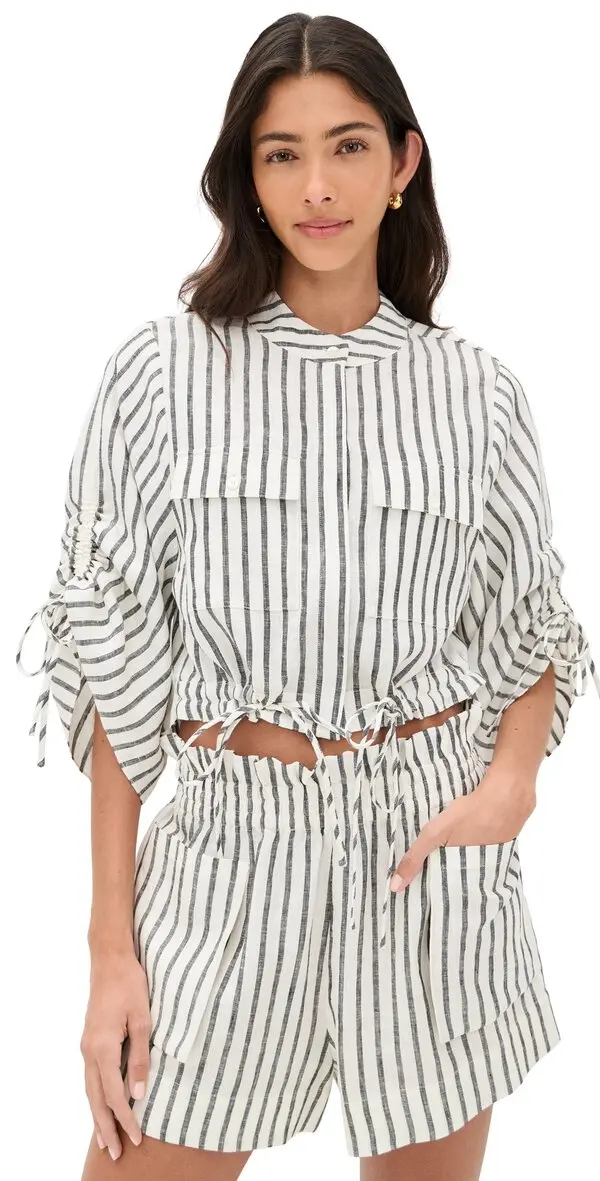 HEVRON Linen Striped Top - Black Stripe
