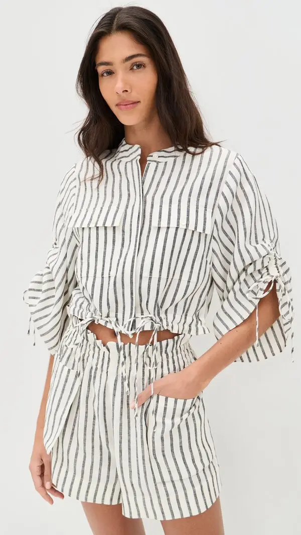 HEVRON Linen Striped Top - Black Stripe