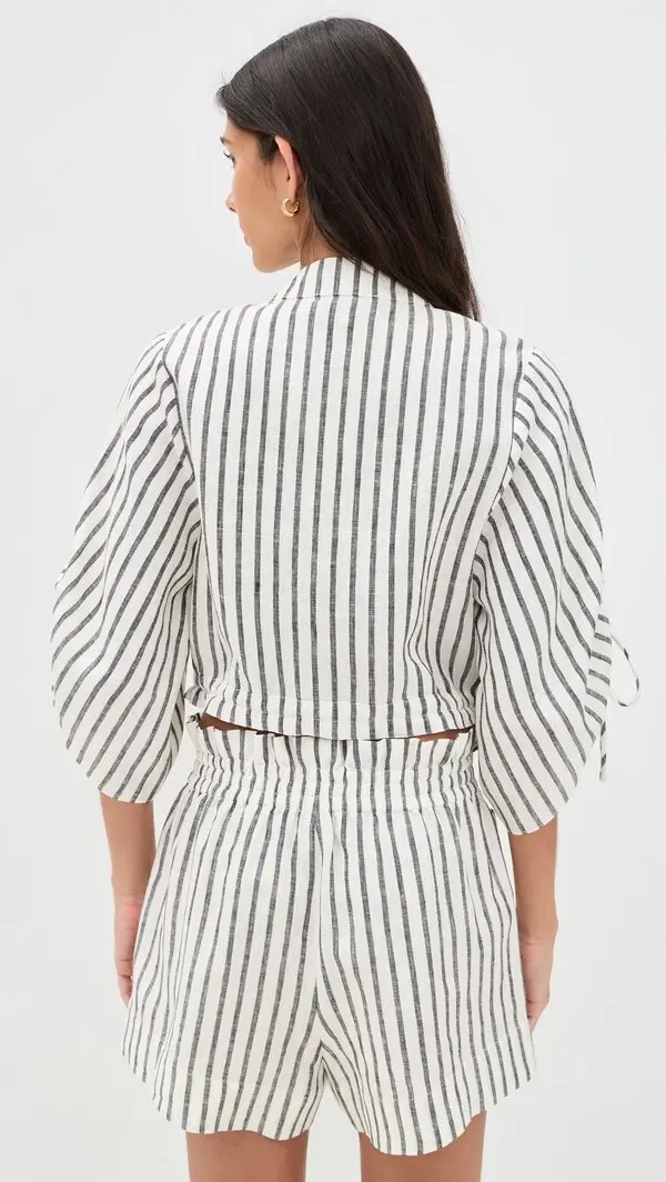 HEVRON Linen Striped Top - Black Stripe