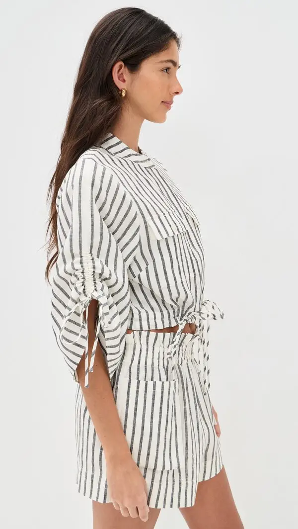 HEVRON Linen Striped Top - Black Stripe
