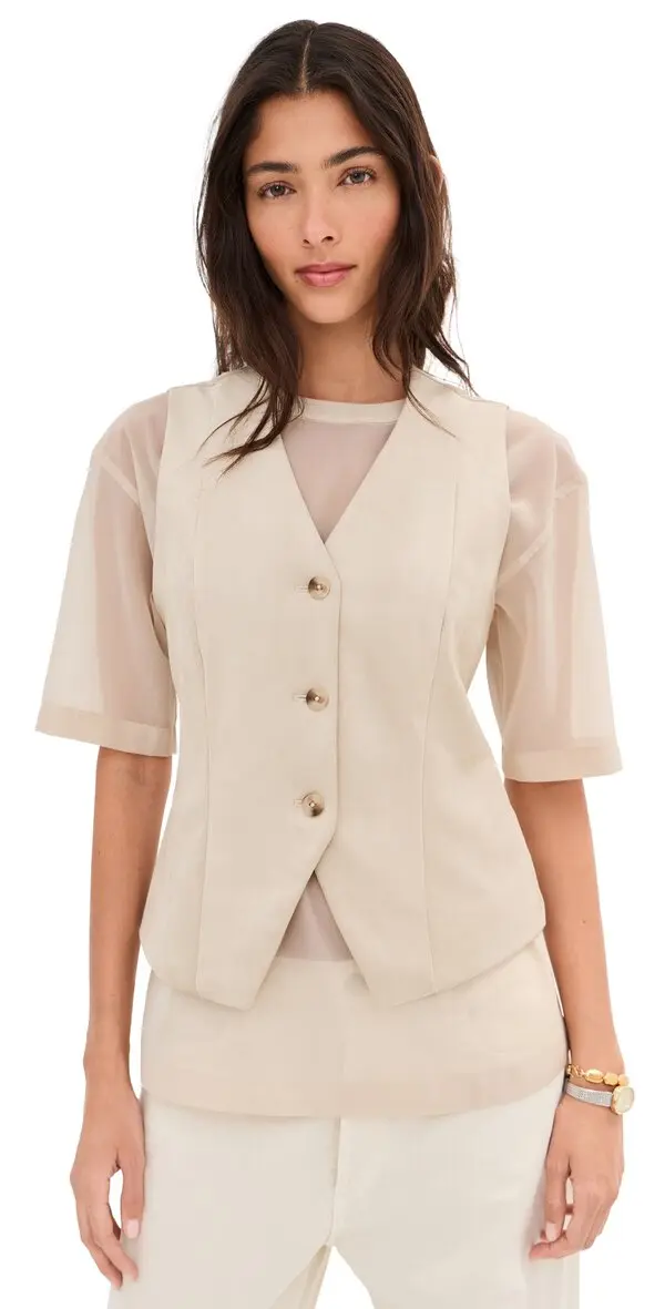 LE BOP Lottie Faux Suede Vest - Feather Grey