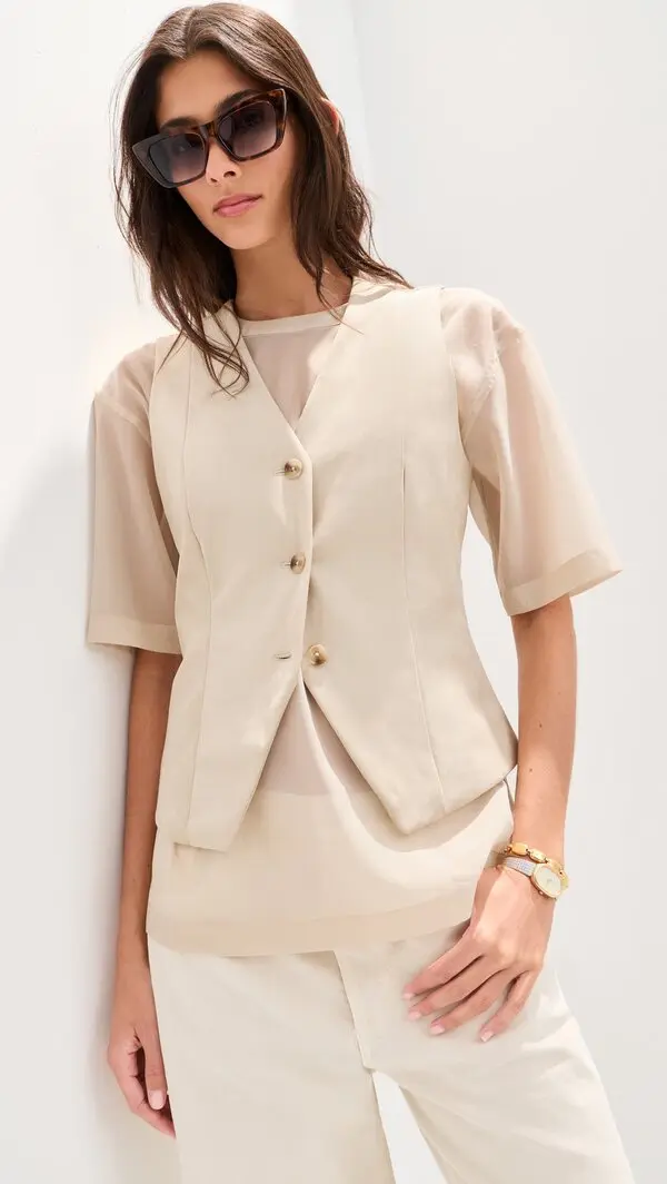 LE BOP Lottie Faux Suede Vest - Feather Grey