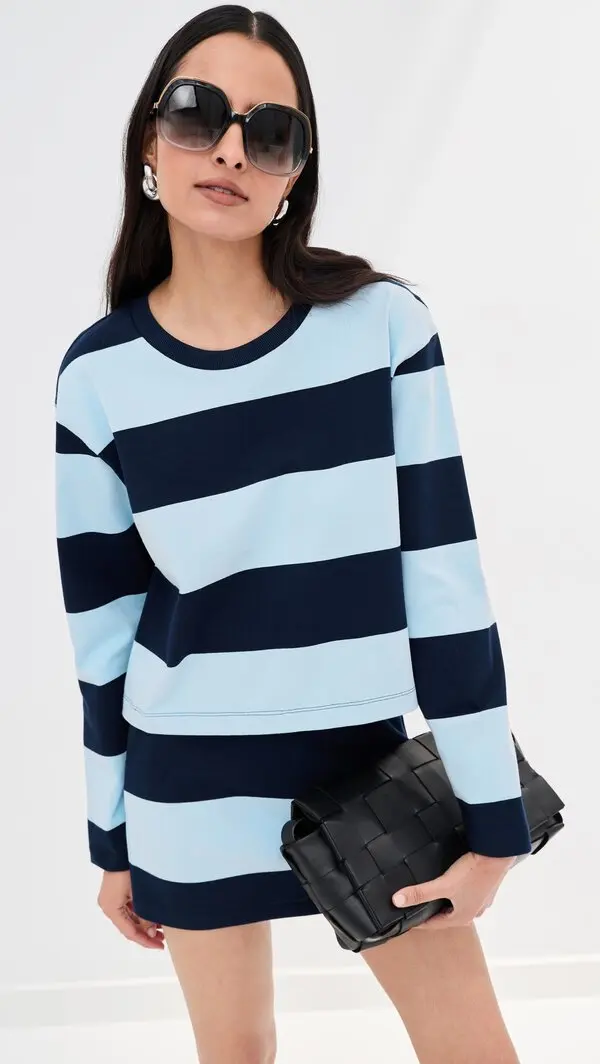 LE BOP Danica Striped Cropped Top - Ice Blue/midnight