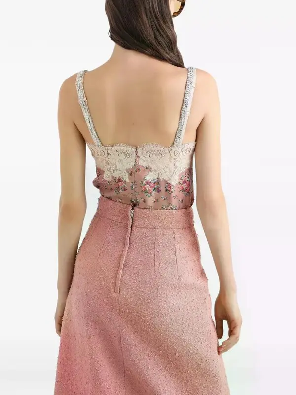 Dolce & Gabbana Floral-print Lace-detail Top - Pink