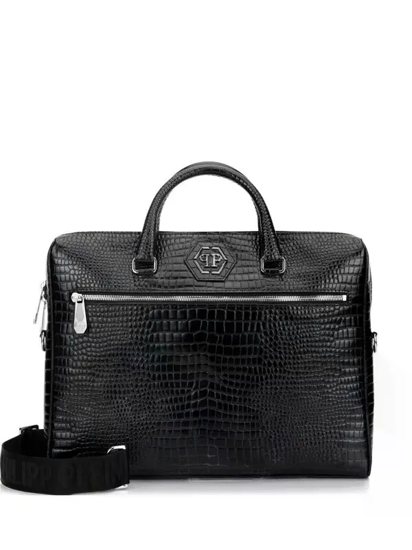 Philipp Plein Crocodile Print Laptop Bag - Black