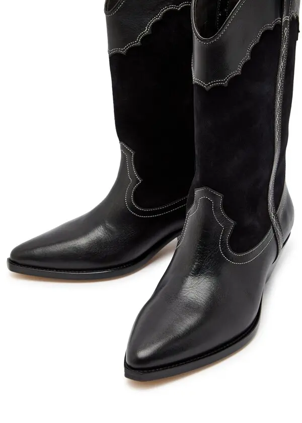 Isabel Marant Étoile Duerto Western Panelled Leather Mid-calf Boots - Black