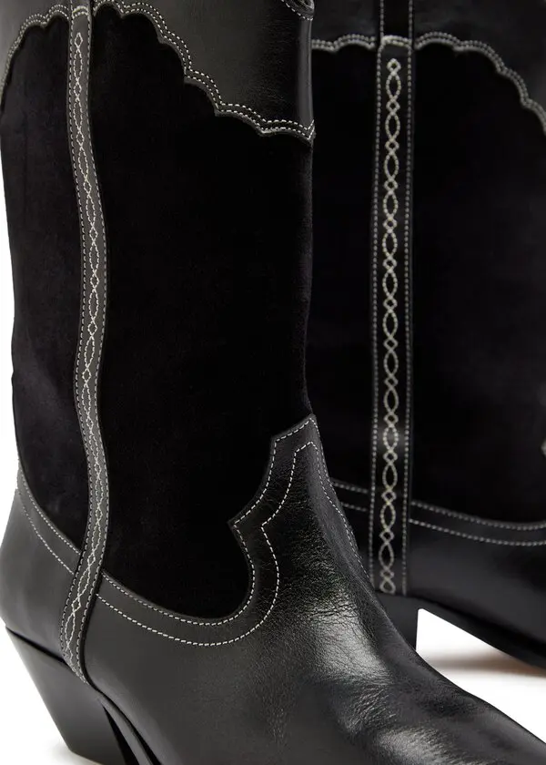 Isabel Marant Étoile Duerto Western Panelled Leather Mid-calf Boots - Black