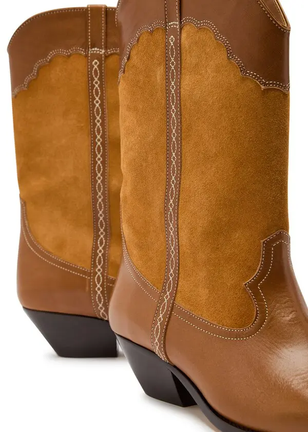 Isabel Marant Étoile Duerto Western Panelled Leather Mid-calf Boots - Tan
