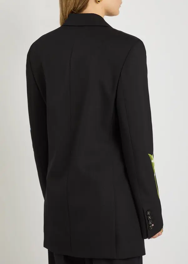 Stella McCartney Boyfriend Floral-embroidered Wool Blazer - Black