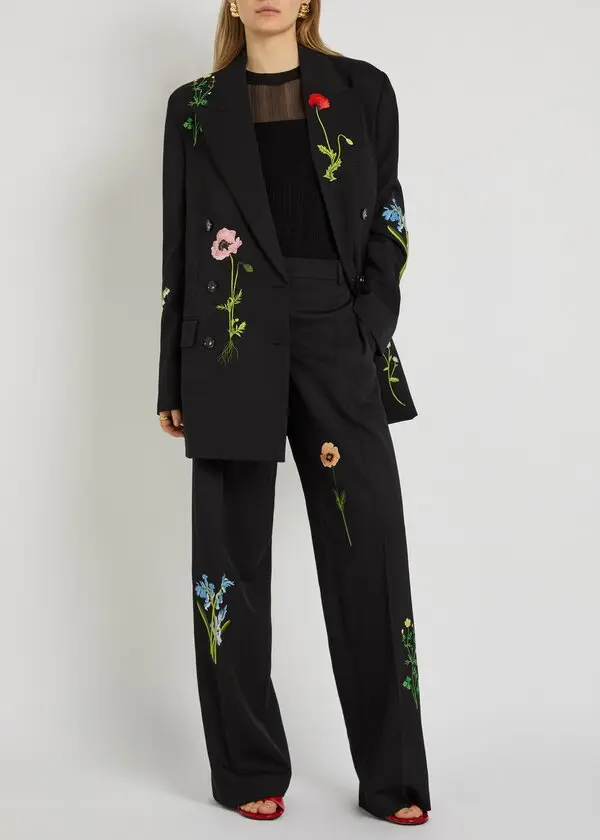 Stella McCartney Boyfriend Floral-embroidered Wool Blazer - Black
