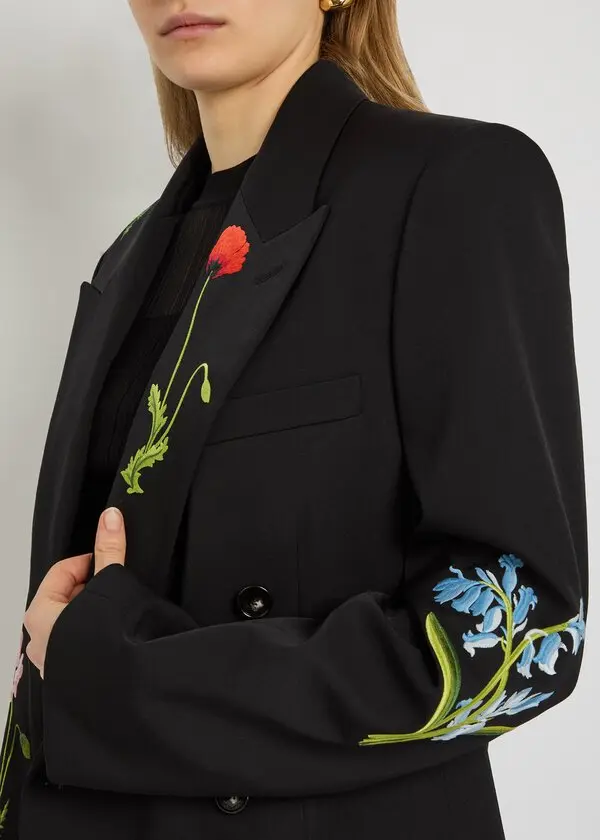 Stella McCartney Boyfriend Floral-embroidered Wool Blazer - Black