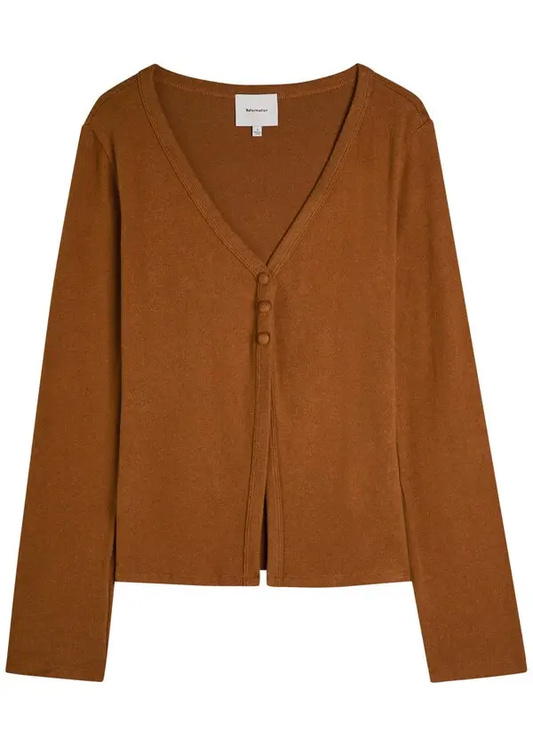 REFORMATION Millie V-neck Knit Top - Brown