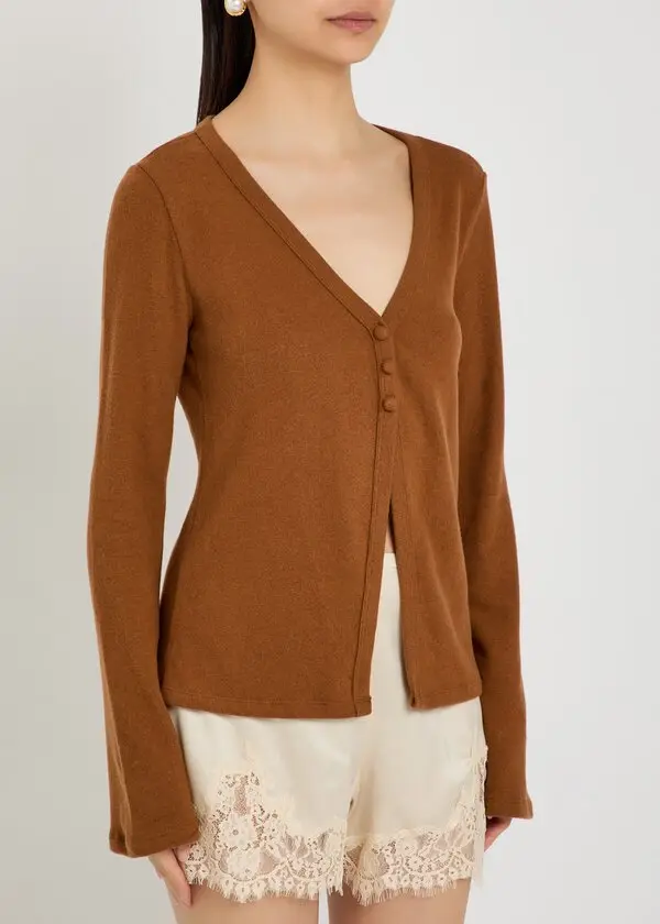 REFORMATION Millie V-neck Knit Top - Brown