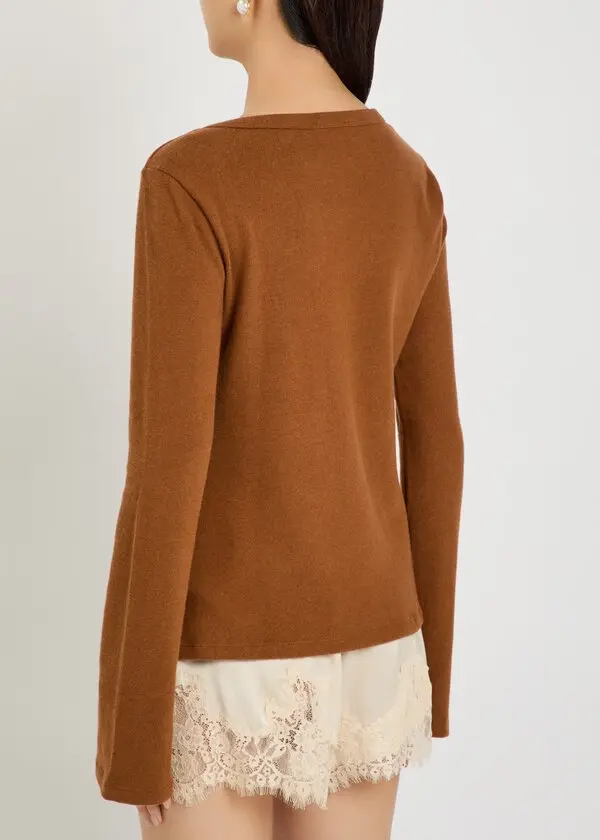 REFORMATION Millie V-neck Knit Top - Brown