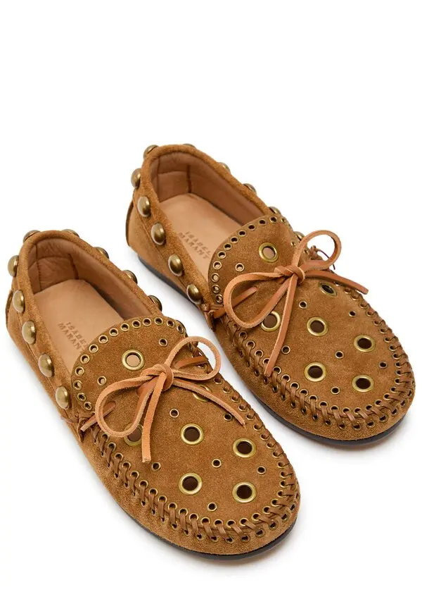 Isabel Marant Étoile Fitza Studded Suede Loafers - Tan