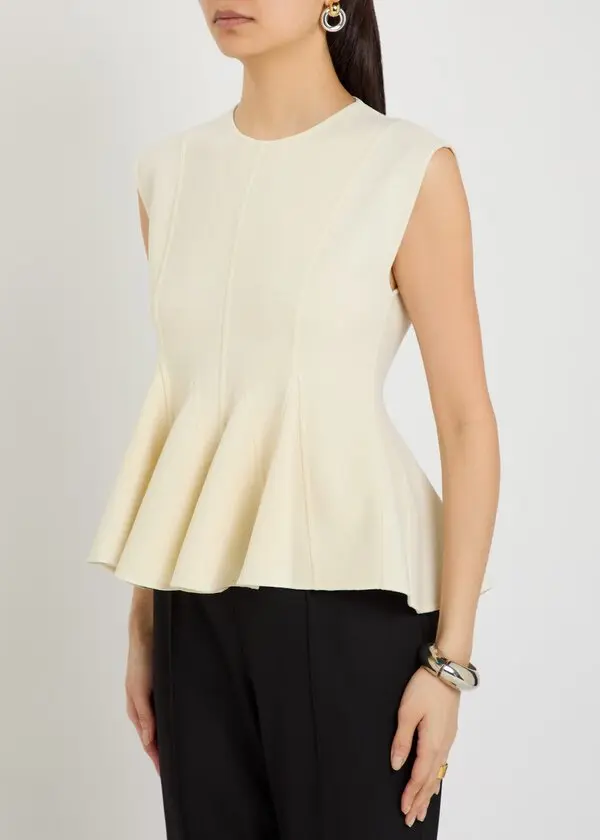 Another Tomorrow Double Face Flared-hem Stretch-wool Top