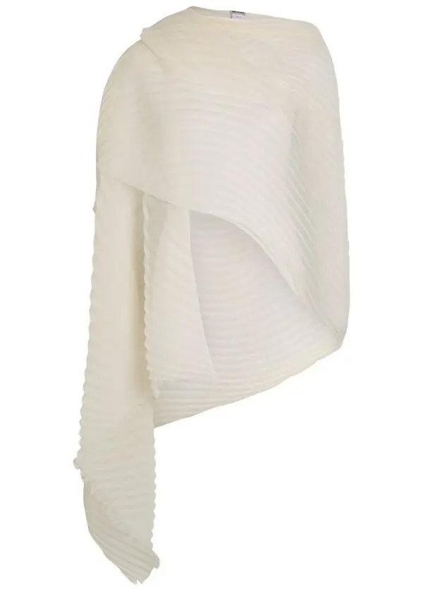 Issey Miyake Feather Pleated Semi-sheer Woven Stole - White