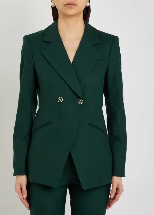Veronica Beard Amos Double-breasted Woven Blazer