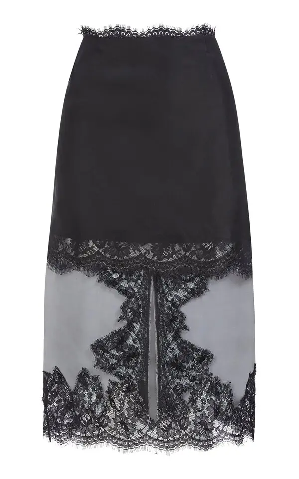 Aje Ophelia Silk Lace Midi Skirt - Black