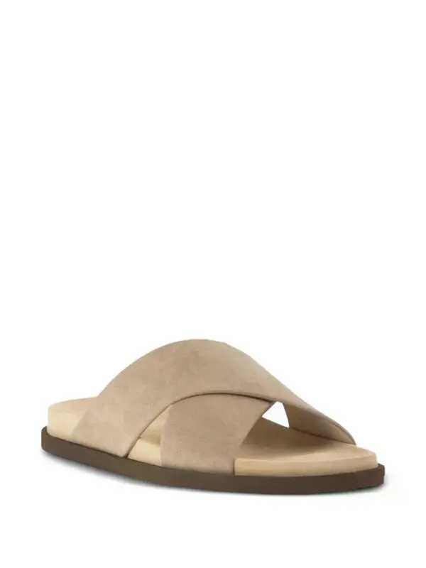 Brunello Cucinelli Crossover Straps Suede Slides - Neutrals