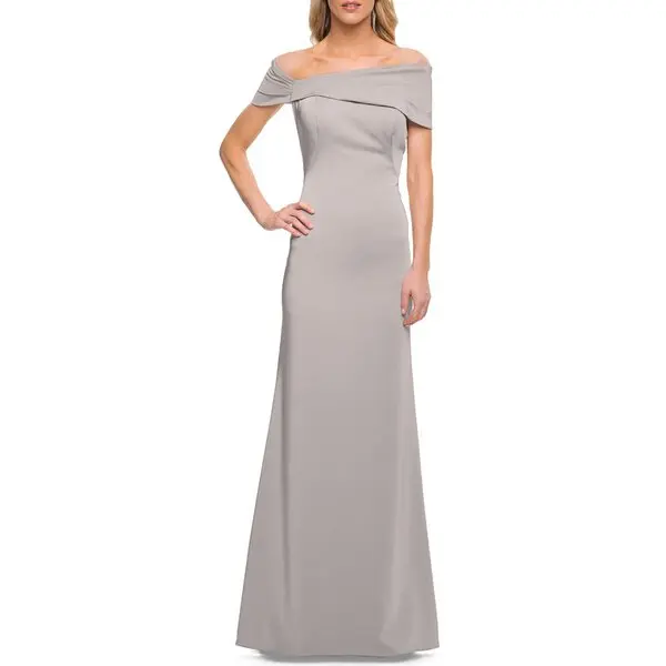LABOMME Off The Shoulder Jersey Gown - Silver