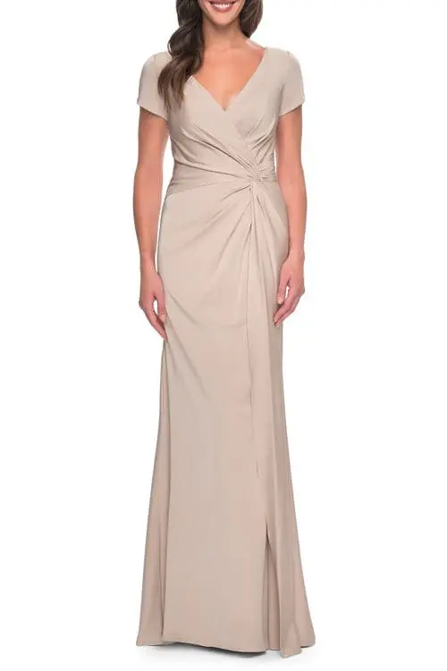 LABOMME Elegant V-neck Knot Evening Gown - Champagne