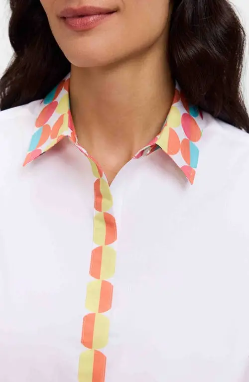 Foxcroft Luna Three-quarter Sleeve Border Print Button-up Shirt