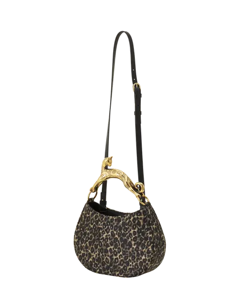 LANVIN Small Raffia Hobo Bag With Leopard Print And Cat Handle