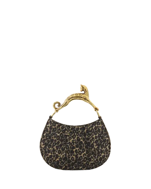 LANVIN Small Raffia Hobo Bag With Leopard Print And Cat Handle
