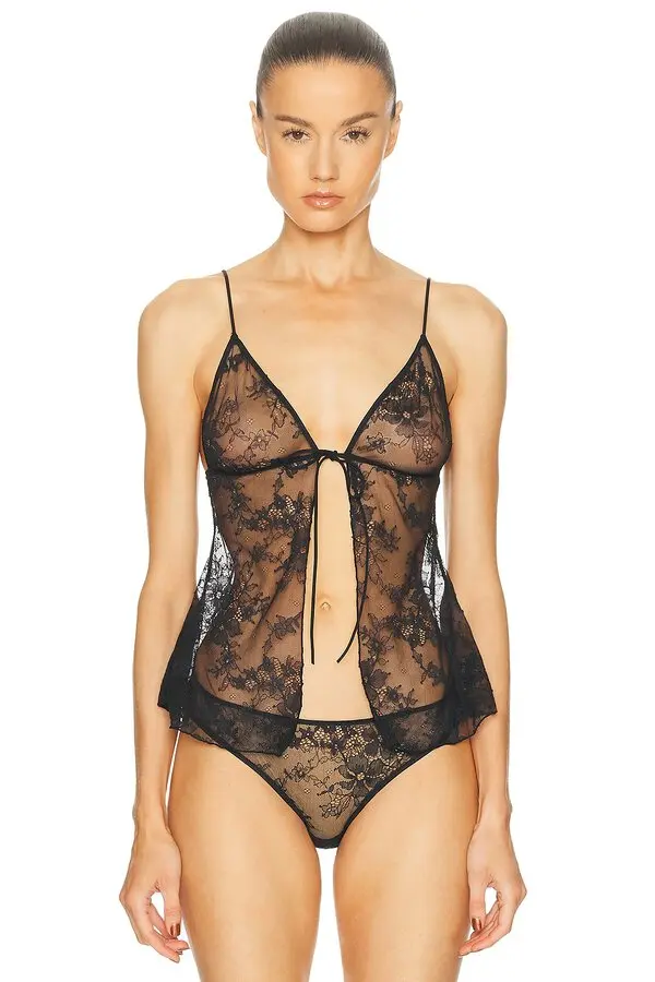SKIMS Ultra Fine Lace Open Front Cami Top - Onyx