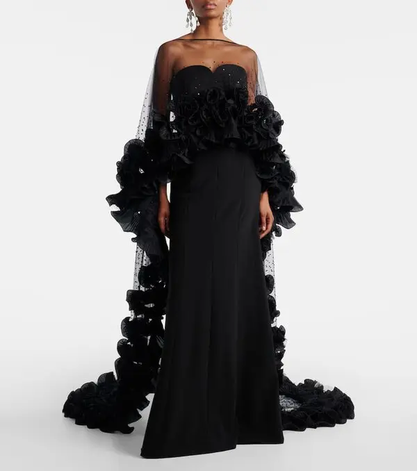 Jenny Packham Ruffled Caped Gown