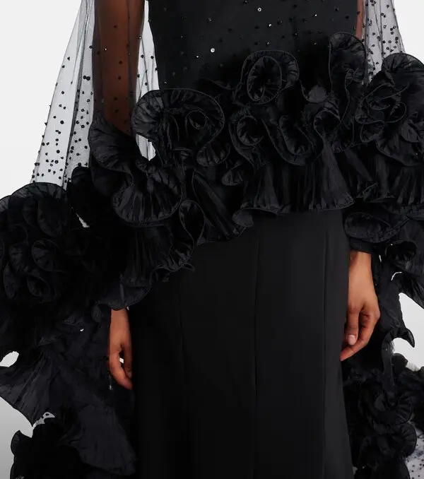 Jenny Packham Ruffled Caped Gown