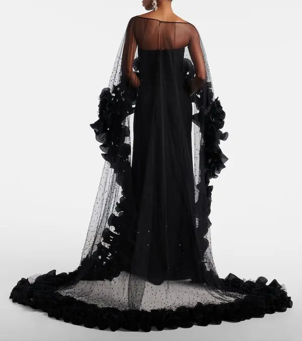 Jenny Packham Ruffled Caped Gown