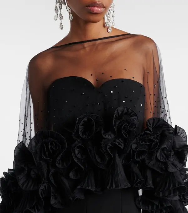 Jenny Packham Ruffled Caped Gown