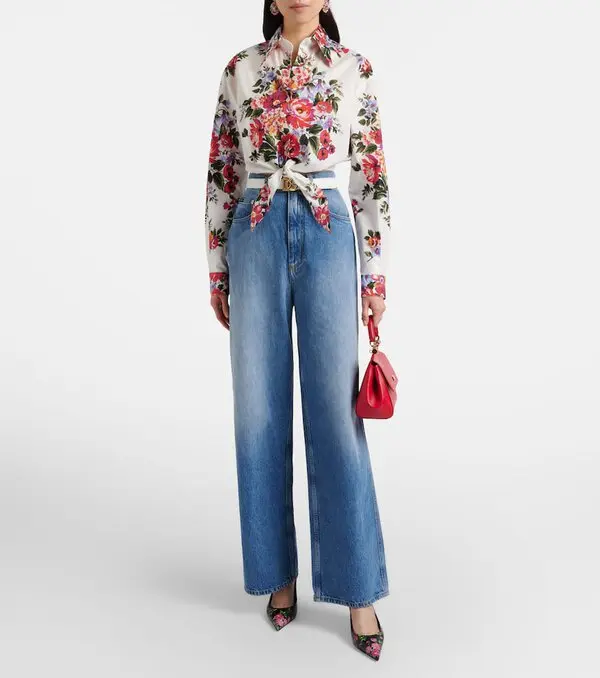Dolce & Gabbana Floral Cropped Cotton Shirt - Multicoloured