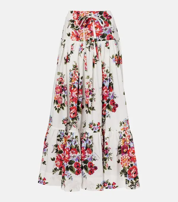 Dolce & Gabbana Floral Cotton Poplin Maxi Skirt - White