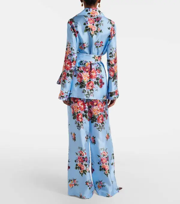 Dolce & Gabbana Floral Silk Wide-leg Trousers - Blue